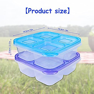 Bercoor Set of 6 Bento Snack Boxes, Meal Prep Container, 4 Compartments Leakproof Food Prep Containers for School, Work and Picnic