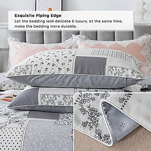 Lemfux 100% Cotton Floral Pattern Modern Theme Duvet Cover Set, Geometric Style Aesthetic White Soft Comforter Cover Set with Metal Zippers, Full Size, 3Pcs