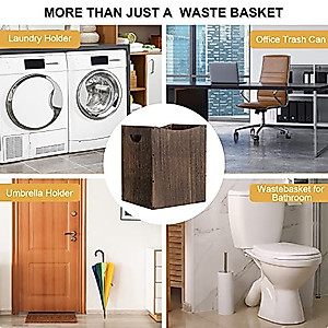 Wood Trash Can Rustic Farmhouse Style Wastebasket 5.28 Gallon Trash Can Medium Garbage Bin with Handle for Bathroom Kitchen Living Room Bedroom Office Trash Can