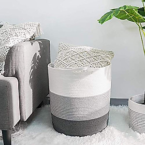 INDRESSME Large Three color Cotton Rope Laundry Baby Nursery Basket (Set of 2)