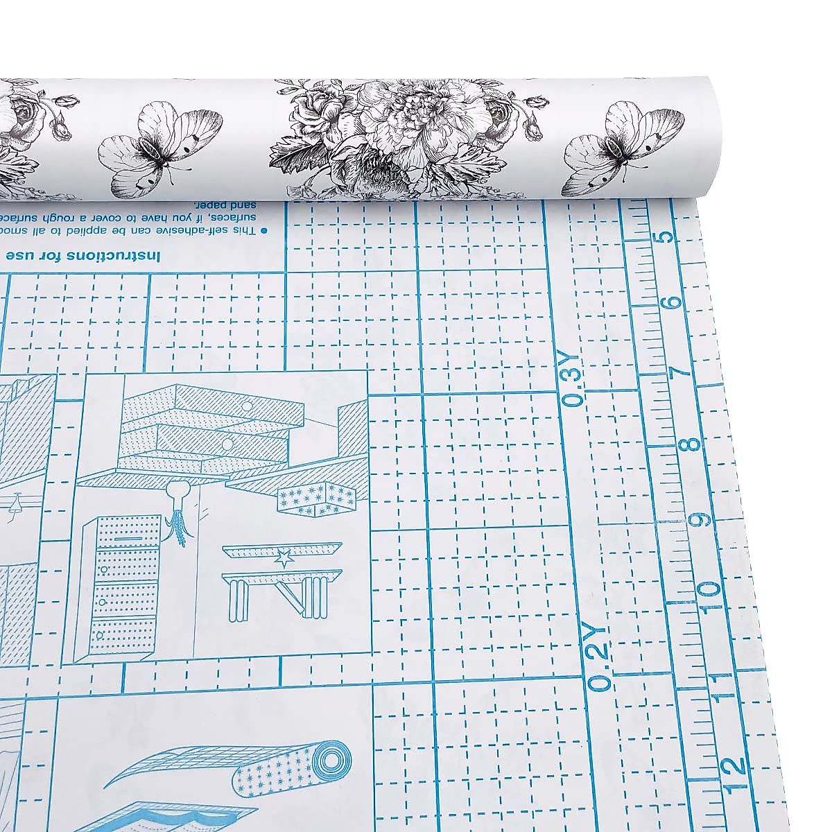 SimpleLife4U Easy Apply Shelf Liner Removable Furniture Paper Decorative Workspace Organizers Sofa Tables, Black-White Peony Butterfly, 17.7 Inch by 9.8 Feet