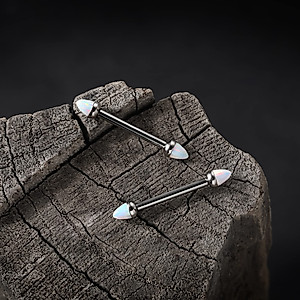 Jewseen 14G Nipple Rings G23 Titanium Internally Threaded Nipple Barbell Opal Bridge Piercing Jewelry 14mm Nipple Piercing Jewelry Spike Nipple Bar for Women Men