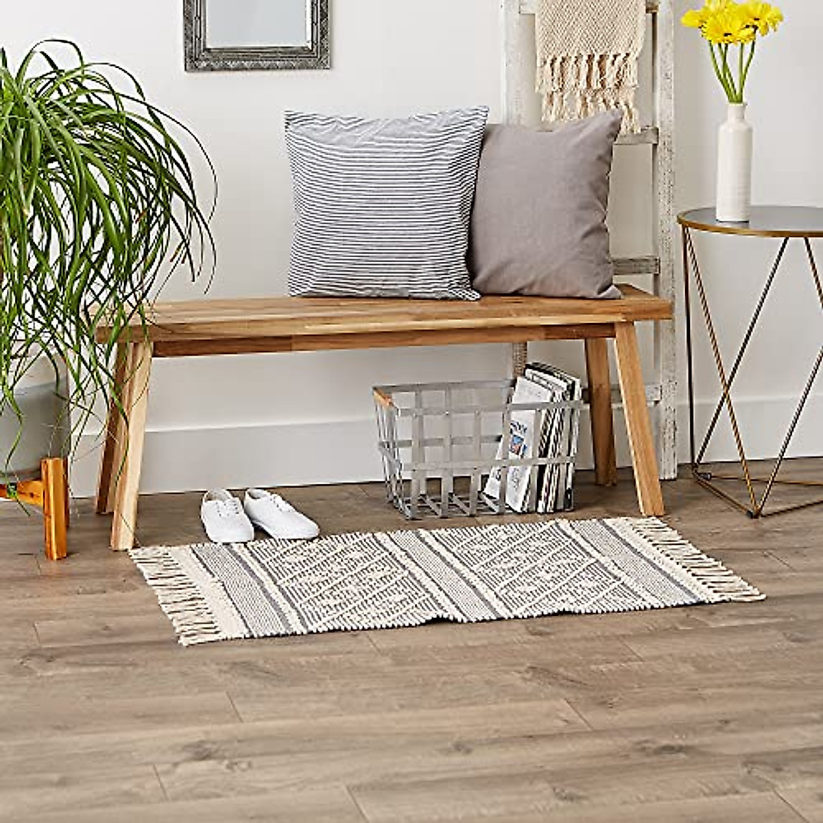 DII Woven Rugs Collection Textured Hand-Loomed with Fringe, 2x3', Gray Diamond