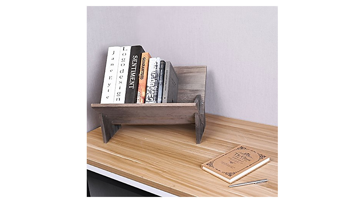 MyGift Rustic Barnwood Gray Tilted Bookcase