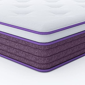 REGOSS 10 Inch Innerspring Hybrid Mattress, Motion Isolation Individually Wrapped Pocket Coils Mattress, Queen Size Mattress in a Box, Foam and Spring Mattress for Pressure Relief, Purple