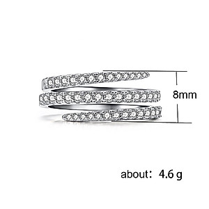 Vsoruln 925 Sterling Silver Shiny Full Diamond Ring three wrap ring Cubic Zirconia Cocktail Rings CZ Diamond Multi Row Ring Eternity Engagement Wedding Band Ring for Women (9)