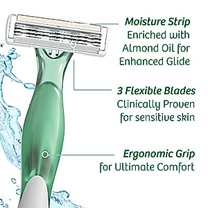 BIC Soleil Escape Women's Disposable Razors, 3 Blade Razor, Moisture Strip With 100% Natural Almond Oil, Lavender and Eucalyptus Scented Handles, 4 Pack Disposable Razors For Women