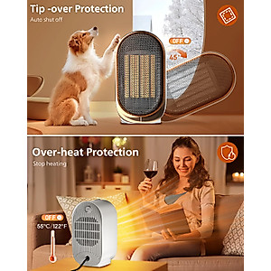 QQT Space Heater,1500W Mini Energy Efficient Space Heaters for Indoor Use,3-Speed Portable Heater Fan for Office with Adjustable,Triple Protection,Suitable for Bedroom, Office and Indoor Use(White)