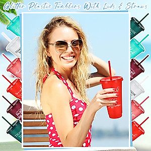 Gerrii 24 Pcs Appreciation Tumbler Bulk for Employee Coworker Thank You 24oz Glitter Plastic Cups with Lids and Straws Reusable Iced Coffee Travel Mug Inspirational Gifts for Birthday (Multi Colors)