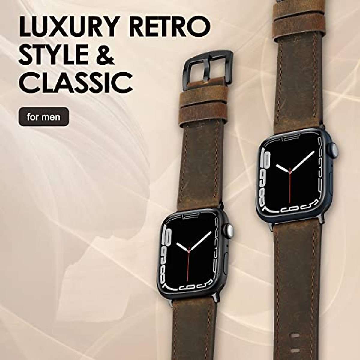 SWEES Leather Band Compatible for Apple Watch 42mm 44mm 45mm, Genuine Leather Replacement Wristband Strap Compatible iWatch Series 7 6 5 4 3 2 1 SE Sports & Edition Men And Women, Retro Brown