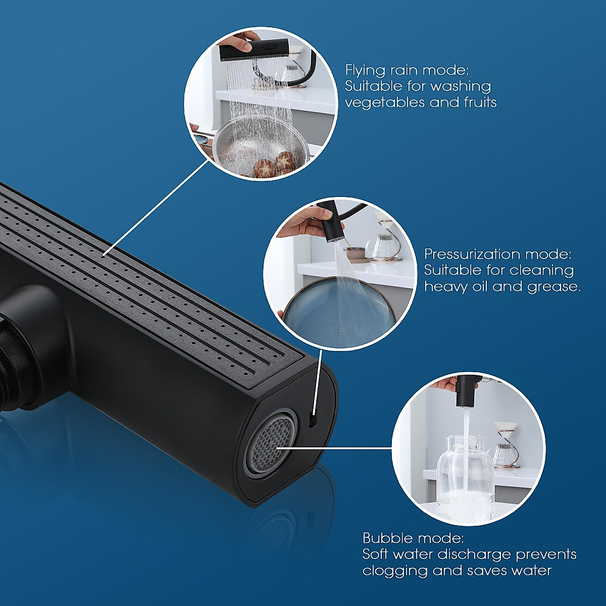 TRJIKAG Faucet Extender, 3 in 1 Sprayer Kitchen Sink Faucet Extender, Anti-Splash Kitchen Faucet Replacement Extender for Kitchen Sink, Black