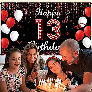 13th Birthday Backdrop Banner, Happy 13th Birthday Decorations for Girls, Red Black 13 Years Old Birthday Party Photo Booth Props, Thirteen Birthday Yard Sign Decor for Outdoor Indoor, Fabric Vicycaty