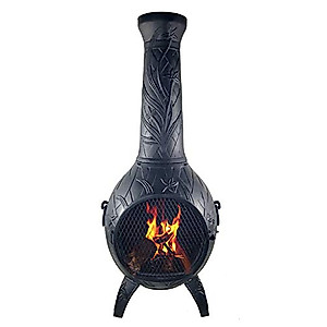 The Blue Rooster Orchid Chiminea Outdoor Fireplace in Charcoal - Deck and Patio Friendly