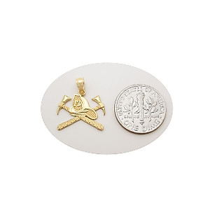 AMZ Jewelry 10K Yellow Gold Firemen's Hat And Axes Pendant Firefighter Charm