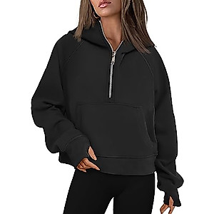 AUTOMET Half Zip Pullover for Women Quarter Zip Sweatshirts Hoodies Casual Cropped Sweaters Fall Outfits Winter Clothes Fashion 2023 Black