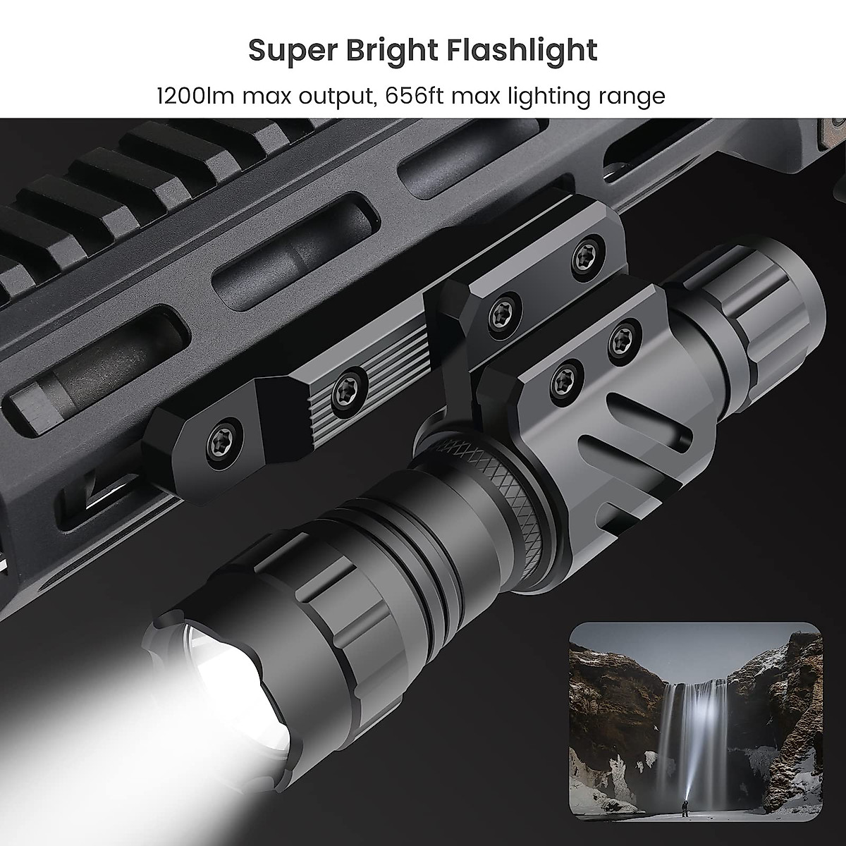 Feyachi FL14-MB Tactical Flashlight 1200 Lumen Matte Black LED Light with Flashlight Mount and Pressure Switch Included