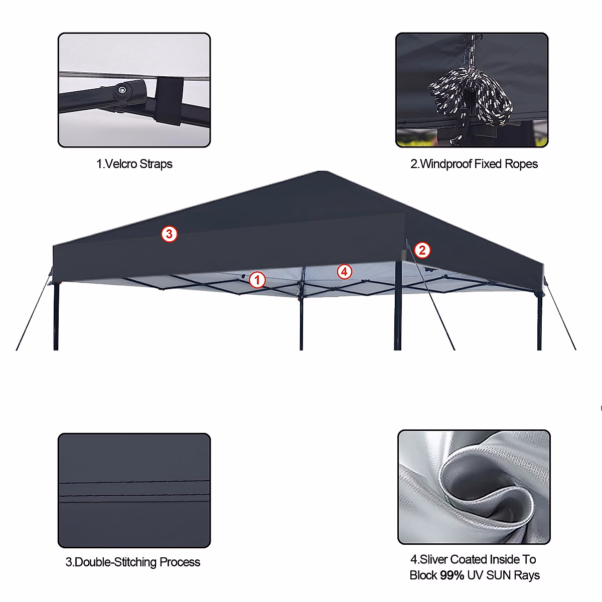 Joramoy 10×10 Canopy Replacement Top Only, Waterproof Pop Up Canopy Tent Top Cover with Ropes, Instant Canopy Top Sunshade Sliver Coated for Outdoor Garden Patio Camping (Black)
