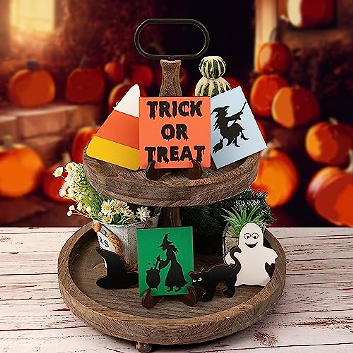 Halloween Tiered Tray Decors Set for Office Tiered Tray Items Wood Sign Wooden Signs Mini Signs Tabletop Signs Tier Tray Decor Bathroom Wooden Decorations