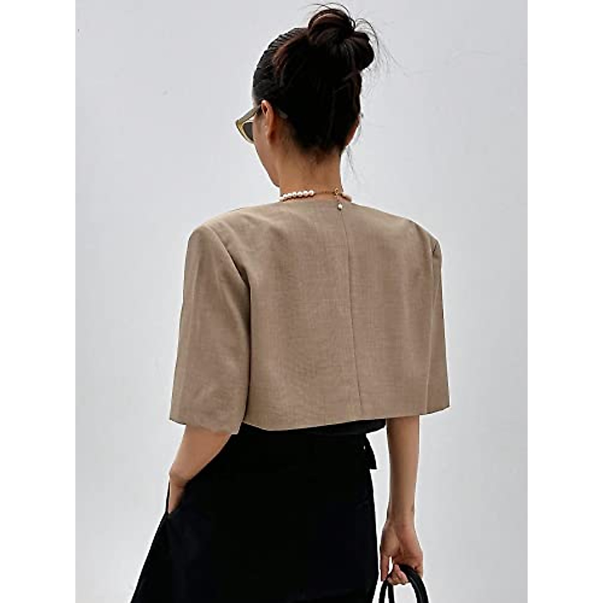 Verdusa Women's Open Front Half Sleeve Crop Blazer Short Jacket Bolero Mocha Brown S