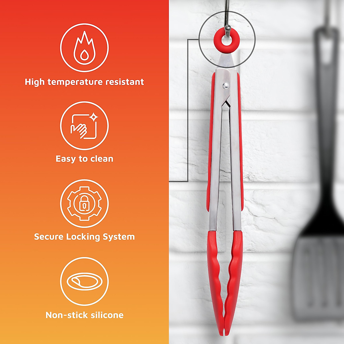 POPCO Tongs for Cooking - Set of 3 (7, 9, 12 inches) - Heavy Duty, 304 Stainless Steel BBQ and Kitchen Tongs with Silicone Tips (3 COLORS AVAILABLE)