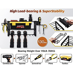 BTideas Power Tool Organizer, Drill Holder Wall Mount, Heavy Duty Garage Tool Organizer and Storage, Suitable Power Tool Organizer Wall Mount for Tool Room, Workshop, Garage (Black)