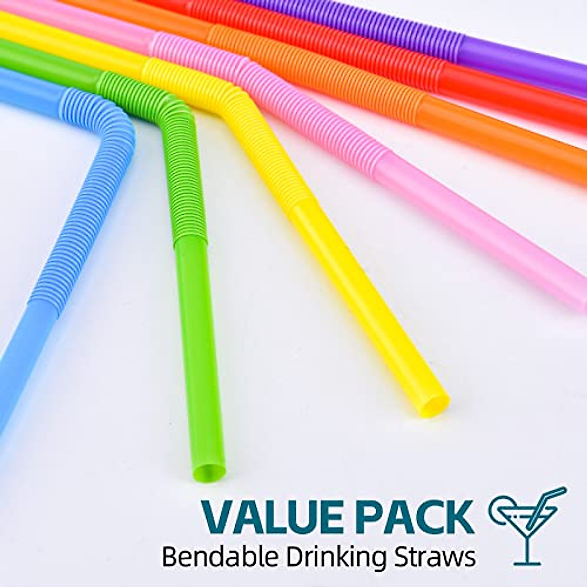 100PCS Flexible Plastic Straws, Colorful Disposable Bendy Party Fancy Straws13inch Extra Long Straws Party Decorations