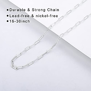 GLIJWELE Silver Chain Necklace for women 3mm Paperclip Chain Necklace Silver Chain Necklace for Women 925 Sterling Silver Paperclip Chain Silver Chain for women 18 Inch
