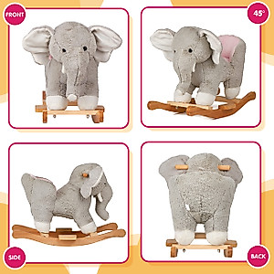 SpecialYou Baby Rocking Horse Wooden Rockers with Seat Elephant Rocking Horse Ride Plush Stuffed Animals Toy -Set of 2, Boy Girl Kids Ride on Toys for 10 Months to 3 Years Old, 25" Lx10 Wx16 H, Gray