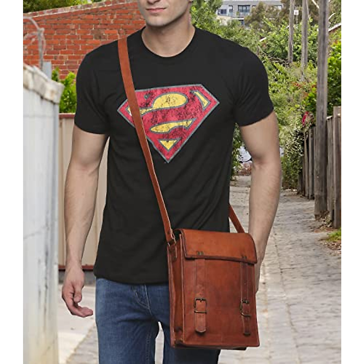 RUSTIC TOWN Leather Satchel iPad Tablet Bag - Leather Saddle Bag Purse - Small iPad (Upto 10.5-inch) Shoulder Bag for Men and Women (11 inches, Brown)