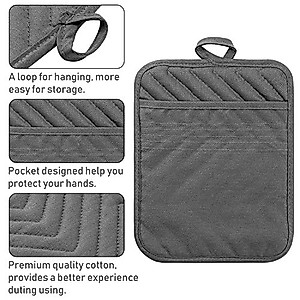 GROBRO7 5Pack Pocket Pot Holders Cotton Heat Resistant Potholder Multipurpose Hot Pads Machine Washable Oven Mitts Potholders Bulk for Daily Kitchen Baking and Cooking 8.9 x 6.9 Inch Grey