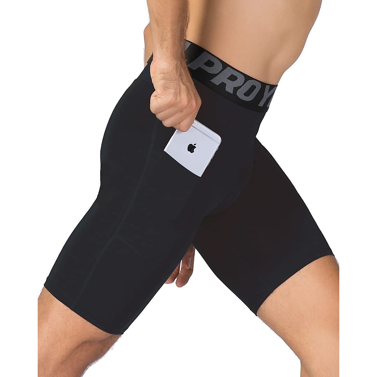 Yuerlian Compression Shorts Men with Pocket Spandex Sport Shorts Athletic Workout Running Performance Baselayer Underwear 3 Packs