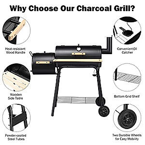 LIVIZA 24.5 Inch Charcoal Grill, Outdoor Camping BBQ Grill, BBQ Grill Set Attached Steel Firebox, Barbecue Pit for Outdoor Garden Park Patio and Backyard Cooking
