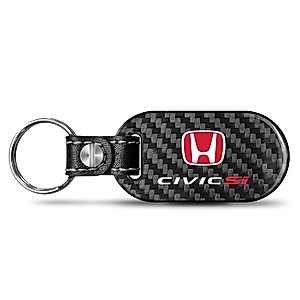 iPick Image Made for Honda Red Logo Civic Si 100% Real Black Carbon Fiber Tag Style Key Chain