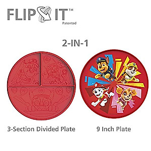 Zak Designs Polypropylene (PP) PAW Patrol Chase, Rubble, Marshall, Skye Double-Sided 2-in-1 Plate with Standard and 3-Section Divided Side, Non BPA Material is Durable and Perfect for Kids