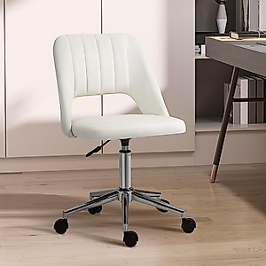 Vinsetto Modern Mid Back Office Chair with Velvet Fabric, Swivel Computer Armless Desk Chair with Hollow Back Design for Home Office, Cream White