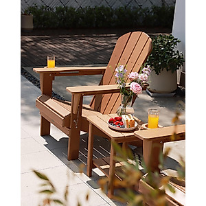 Serique Folding Adirondack Chair, Patio Chair Wood Texture, Outdoor Chair Weather Resistant, Lawn Chair with Cup Holder, Fire Pit Chair for Deck, Outdoor, Porch, Backyard, Garden (Teak)