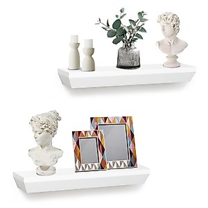 AHDECOR Floating Shelves White, Stylish Wall Mounted Display for Living Room, Bathroom, and Bedroom Decor, Set of 2