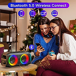 HBYGE 60W Bluetooth Speakers, Portable Speaker 100ft Wireless with Colorful Lights, Subwoofer, Microphone, Remote, FM Radio, TWS, USB. Bluetooth 5.0 Party Speaker for Home