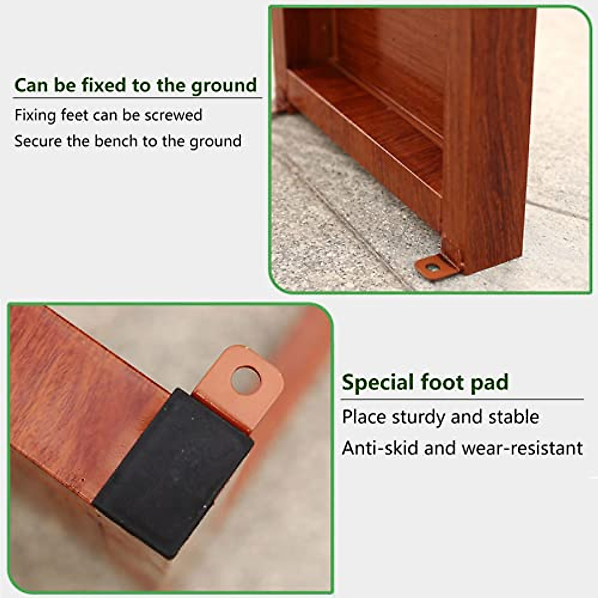 Outdoor Garden Bench Patio Seating, Wooden Backless Porch Bench Metal Steel Frame Park Chair, Lawn Path Slatted Seats Yard Decor Deck Furniture Loveseat, School Playground Club Commercial Bench