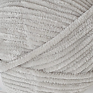 2 Skein La Mia Mellow Velvet Chenille Yarn for Knitting and Crocheting Baby Clothes, Blankets and Accessories, 100% Polyester, 100 gr (3.5 oz) / 115 m (125 Yards), Super Bulky, Light Grey - 942