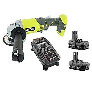 Ryobi 18v 4-1/2" Angle Grinder Tool P421 + (2) Batteries P102 + Charger P118 (Bulk Packaged)