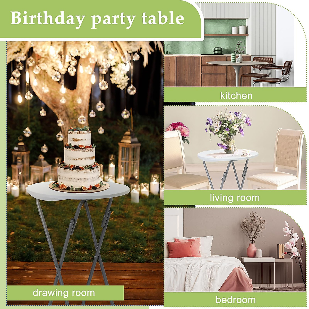 Hoteam 3 Pack Round Folding Table Round Cocktail Tables 23.6 x 44 Inch White High Top Table Portable Pub Bistro Highboy Furniture Table for Party, Backyard, Wedding, Indoor Outdoor Banquet, Events