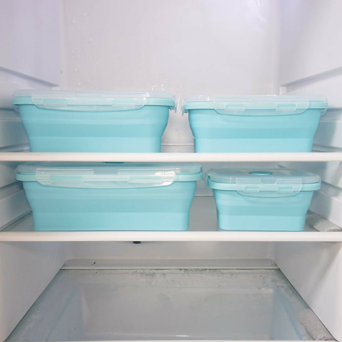 CCyanzi Set of 4 Collapsible Containers Food Storage Collapsible Bowls for Camping Collapsible Silicone Food Containers with Airtight Lids, Microwave, Freezer Safe, For Camping