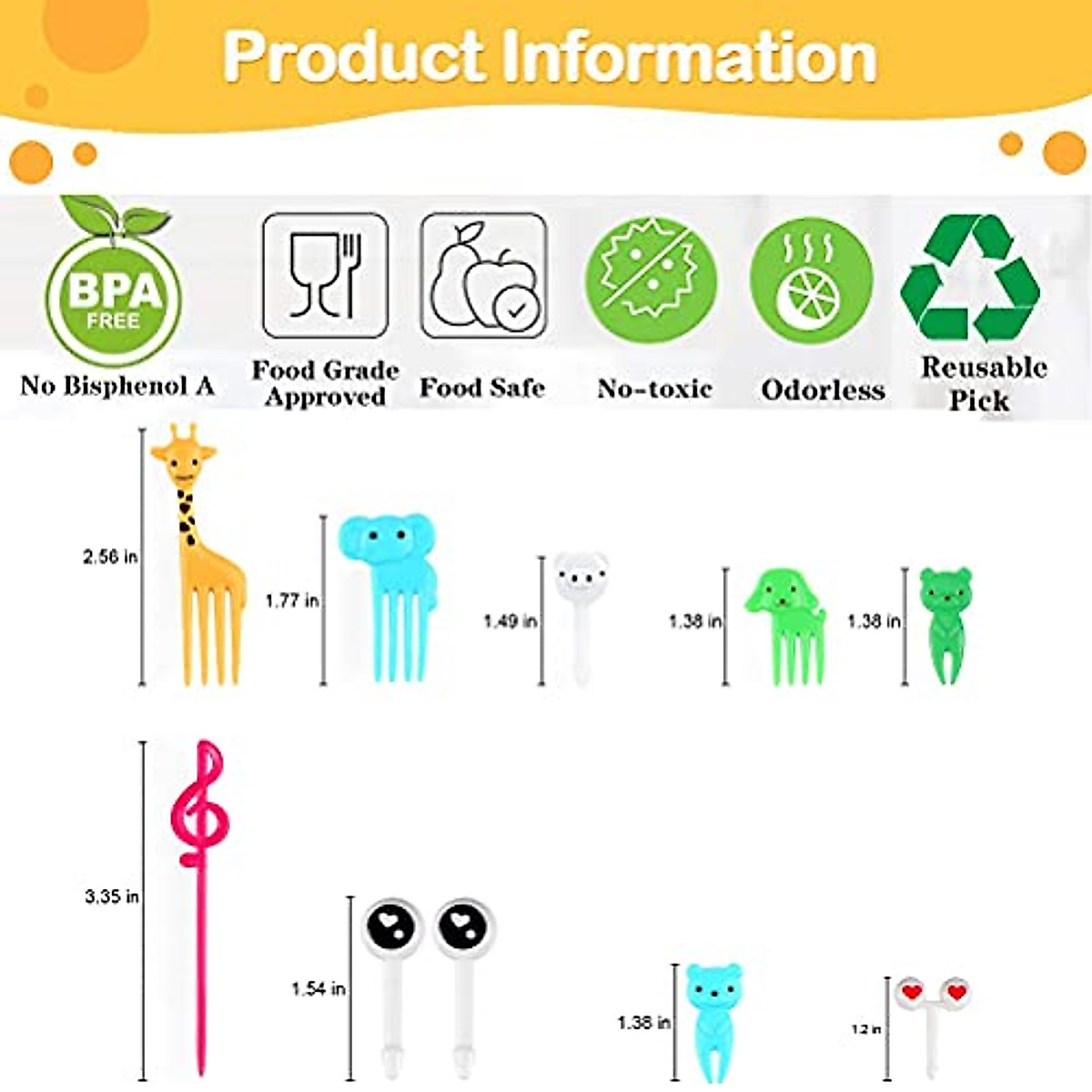 JYPLKCMT 80 Pcs Animal Food Picks for Kids, Fun Bento Food Picks, Cute Bento Picks for Kids Toddler, Reusable Cartoon Animal Fruit Kids Food Picks for Bento Box Toothpicks, Lunch Picks for Kids Bento
