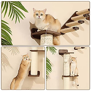 TAMFOM Cat Scratching Post,Wall Mounted Cat Tree,4''Diameter Wooden Cat Wall Furniture, Modern Cat Shelves,Cat Scratchers for Indoor Cats