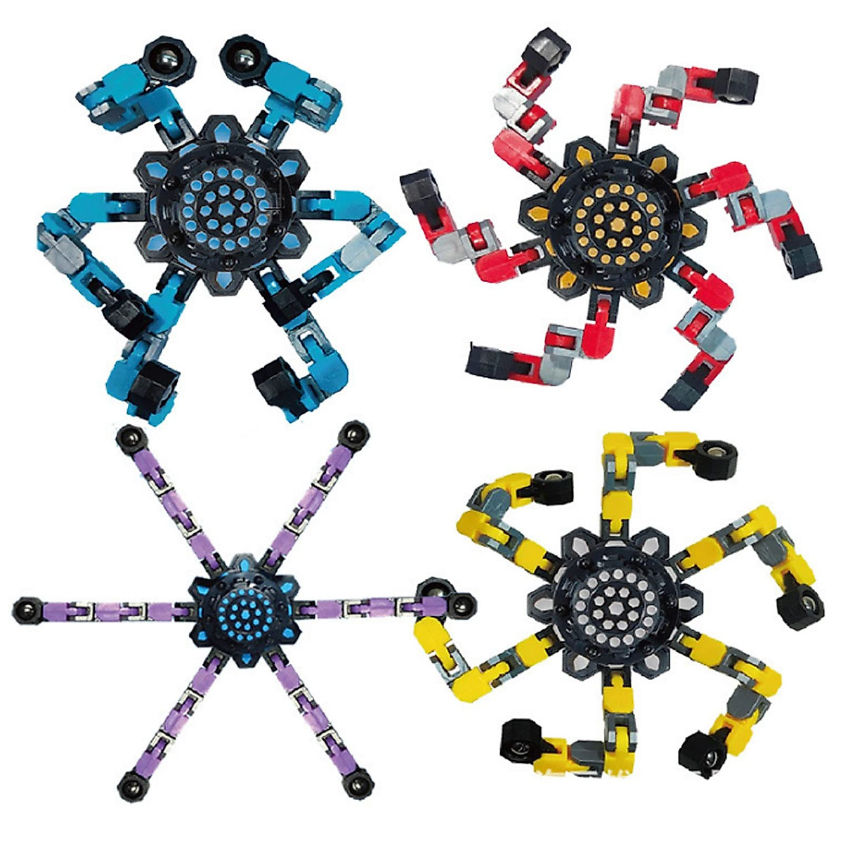 4PCS Fidget Spinners Kids Gyro Deformation Robot Transformable Fingertip Spinners Stress Reduction Toys Adults DIY Deformed Mechanical Spiral Fingers