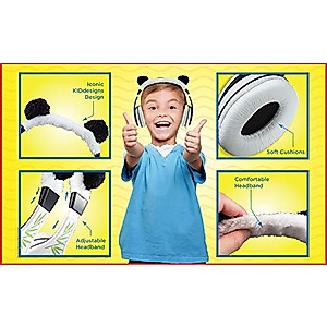 Panda Kids Headphones, Adjustable Headband, Stereo Sound, 3.5Mm Jack, Wired Headphones for Kids, Tangle-Free, Volume Control, Foldable, Childrens Headphones Over Ear for School Home, Travel