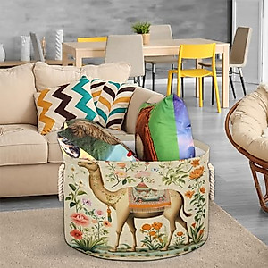 Skonsati Camel Large Cotton Rope Basket Storage Baskets for Blanket Toy Nursery Laundry Collapsible Polyester Storage Bin Decorative Woven Basket