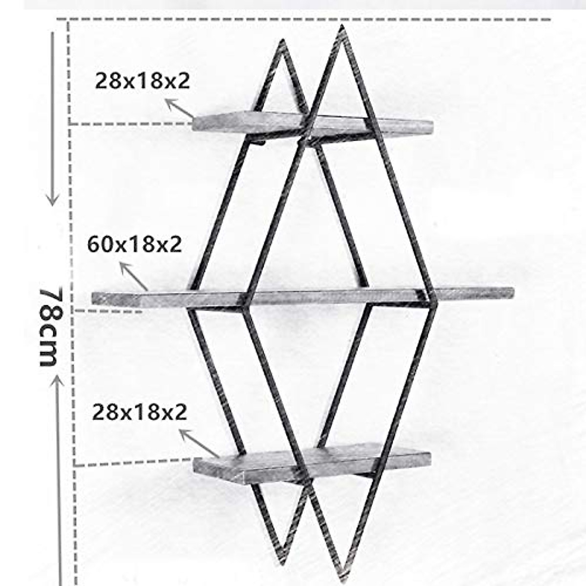 TJLSS Way Rustic Wood Wall Floating Shelves,Decorative Wall Shelf for Bedroom, Living Room, Bathroom, Kitchen, Office and More (Rhombus)
