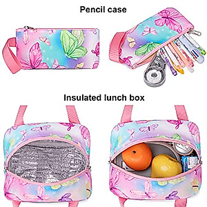 CAMTOP Backpack for Teen Girls Kids School Bookbag Lunch Box Set(Butterfly Schoolbag)